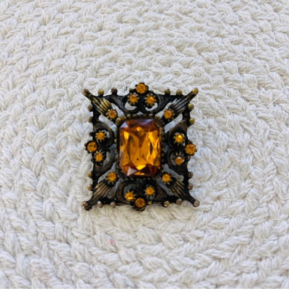 Jewelry | Vintage Art Decor Czech Rhinestone Brass Brooch Pin | Poshmark